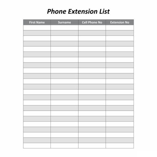 √ Printable Phone Extension List Template