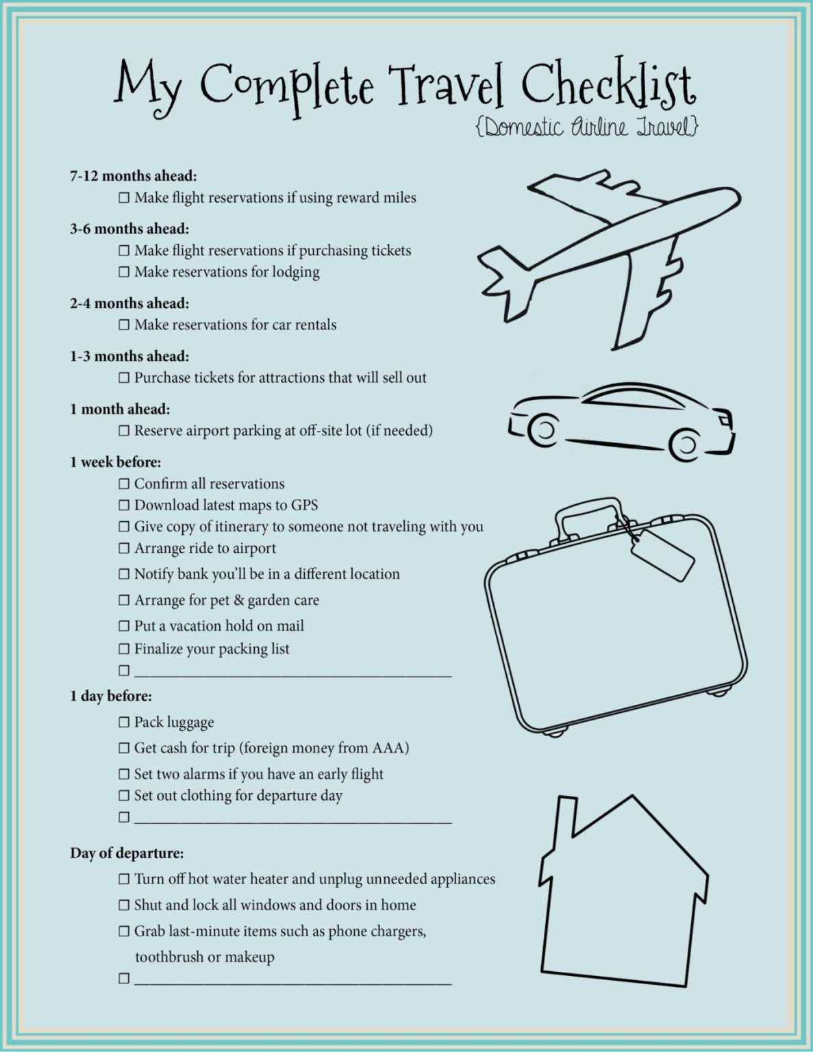 Printable Plane Travel Checklist Template Sample | Templateral