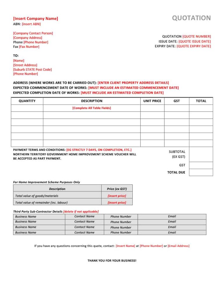 √ Printable Price Quotation Template