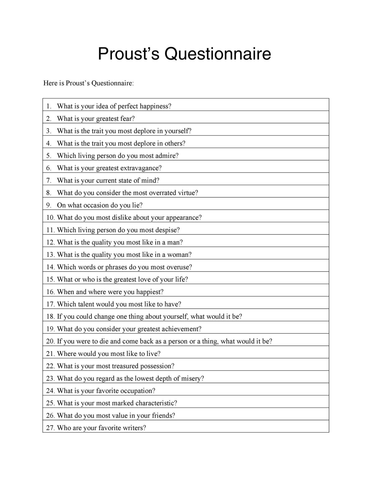 Printable Questionnaire Template | Templateral