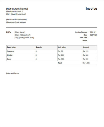 √ Free Printable Restaurant Receipt Template