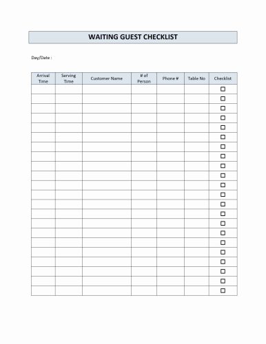 √ Printable Restaurant Waiting List Template