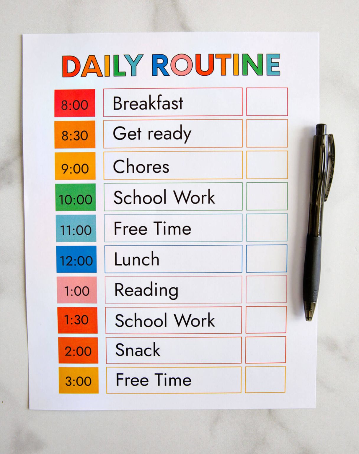 √ Printable School Daily Schedule Template