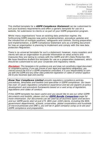 √ Printable Statement of Compliance Template