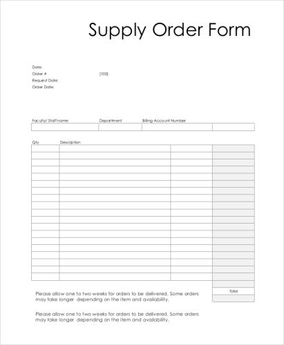 √ Printable Supply Order Sheet Template