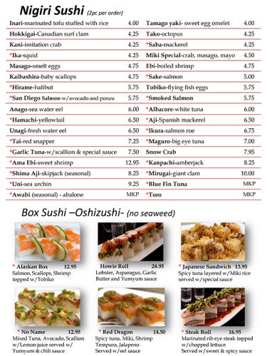 √ Printable Sushi Menu Template