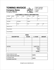 Printable Towing Receipt Template Example | Templateral