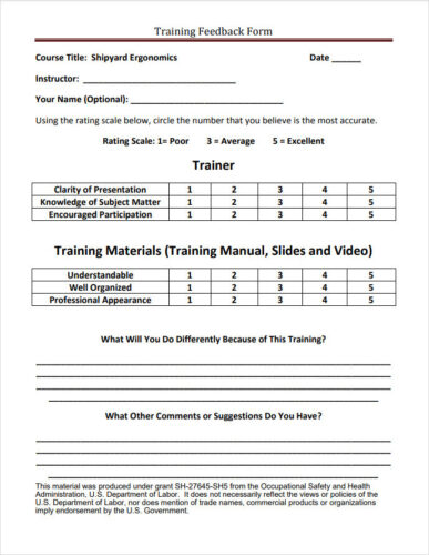 √ Free Printable Training Feedback Form