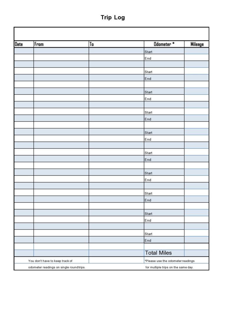 √ Printable Travel Log Template