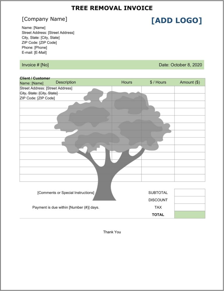 √ Printable Tree Removal Estimate Template