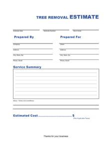 Printable Tree Removal Estimate Template Sample | Templateral