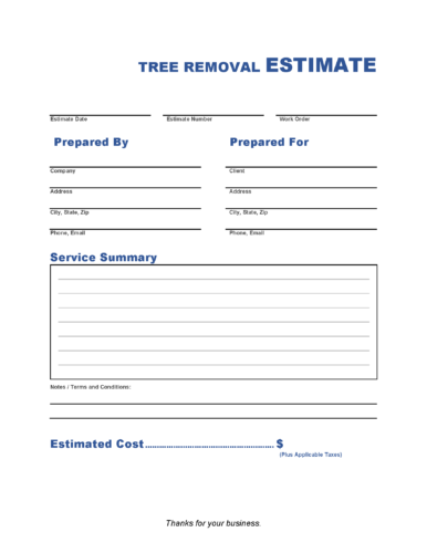 √ Printable Tree Removal Estimate Template