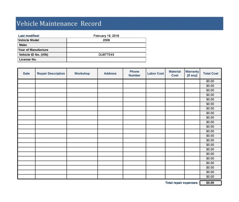 √ Printable Vehicle Log Book Template
