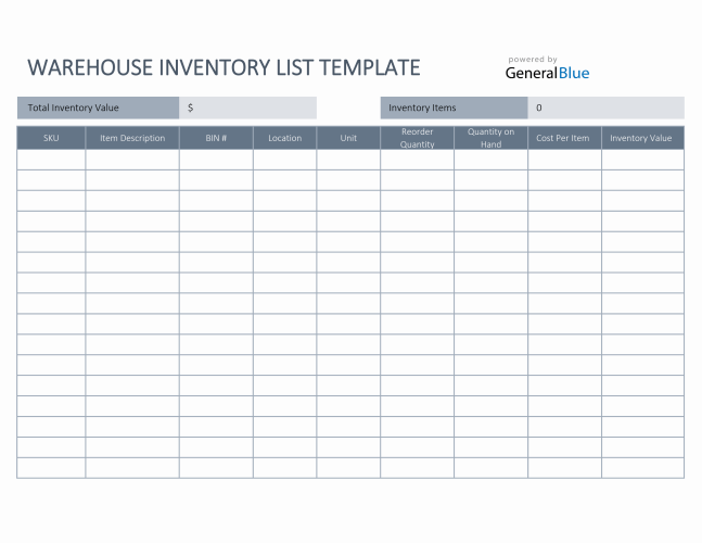√ Printable Warehouse Inventory List Template