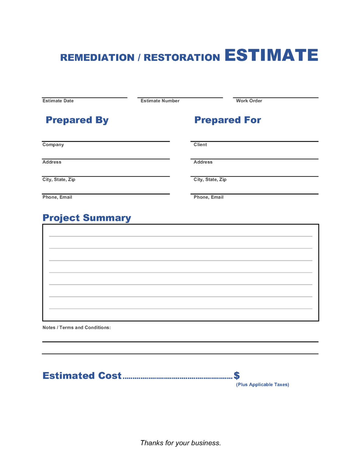√ Printable Water Damage Estimate Template