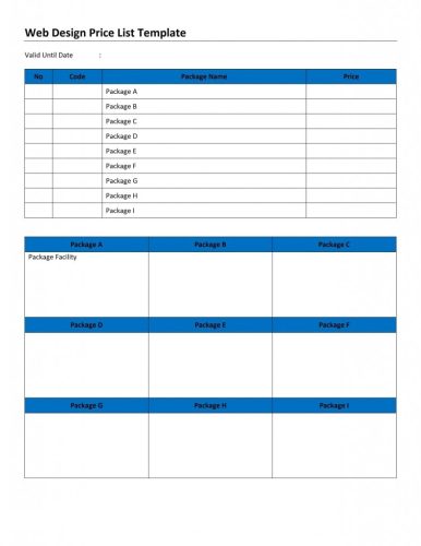 √ Printable Web Design Price List Template