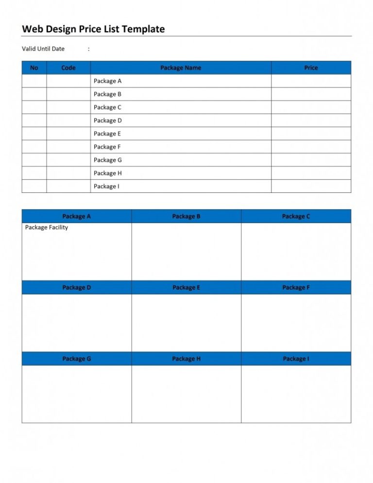 √ Printable Web Design Price List Template