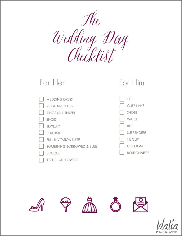 Printable Wedding Day Checklist Template Example | Templateral
