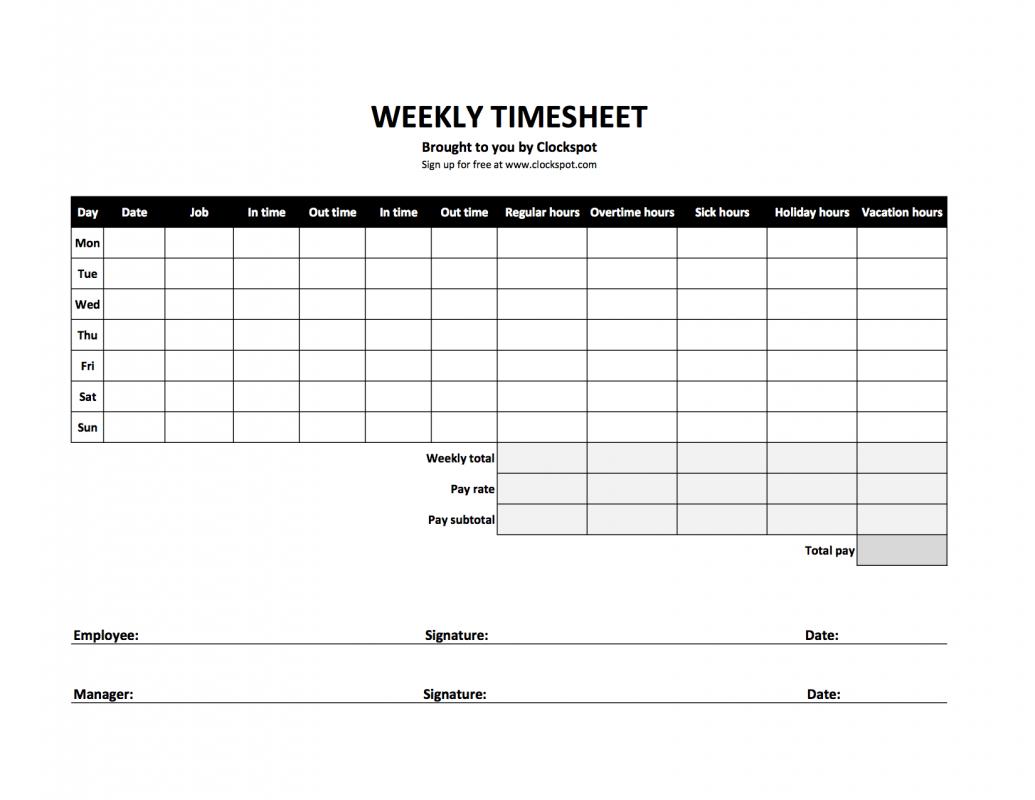 Printable Weekly Timesheet Template Templateral