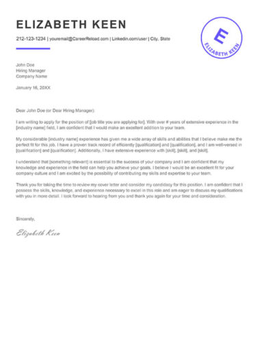 Professional Cover Letter Template Sample | Templateral
