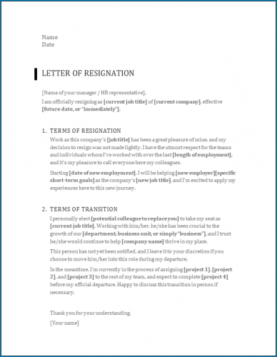 √ Free Professional Resignation Letter Template