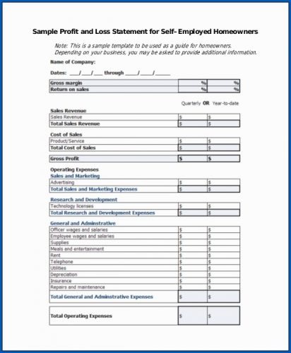 √ Free Profit And Loss Statement For Self Employed