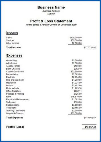√ Free Profit And Loss Account Example