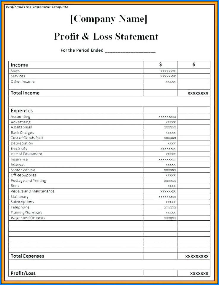 Printable Profit And Loss Statement Template Free Printable Templates