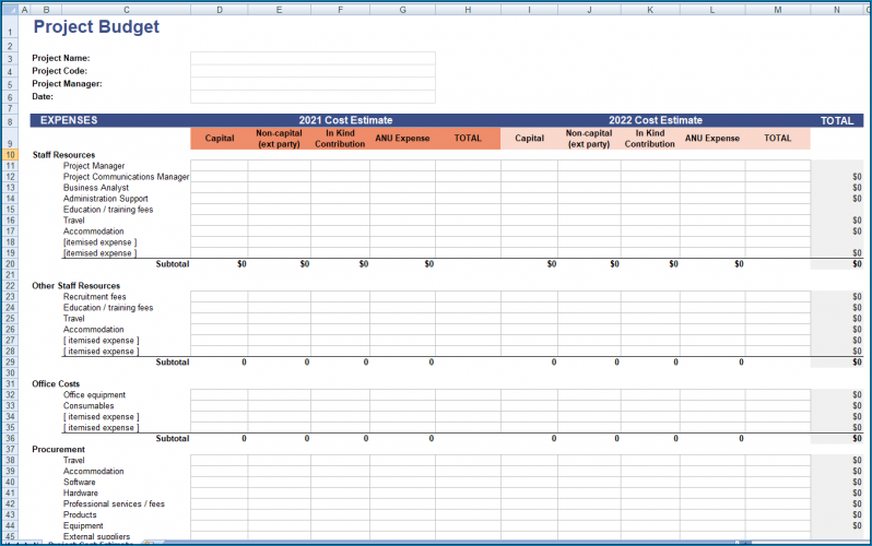 √ Free Printable Project Budget Template Excel