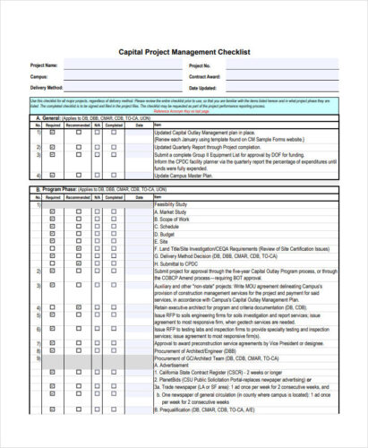 √ Project Management Checklist Template