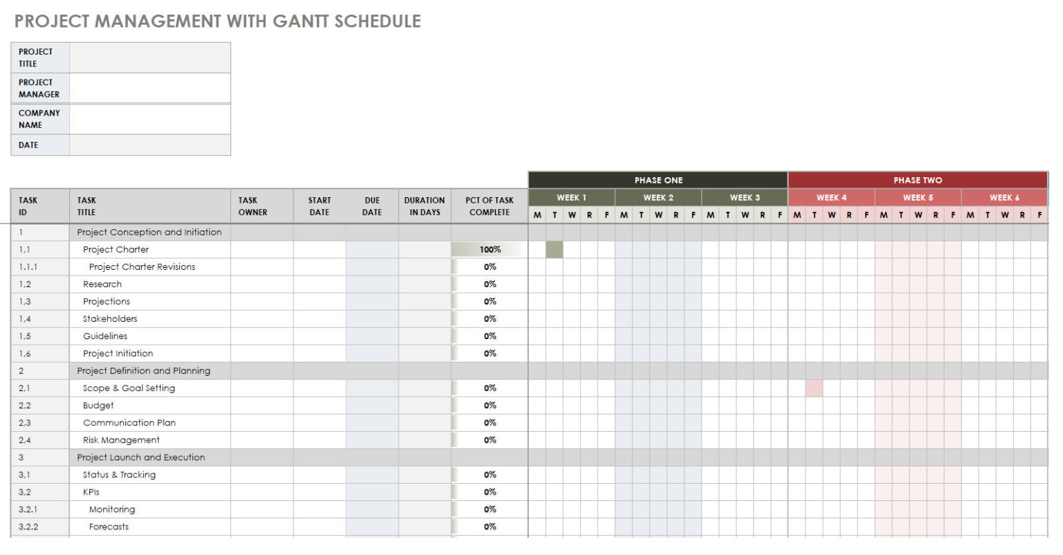 √ Project Management Schedule Template