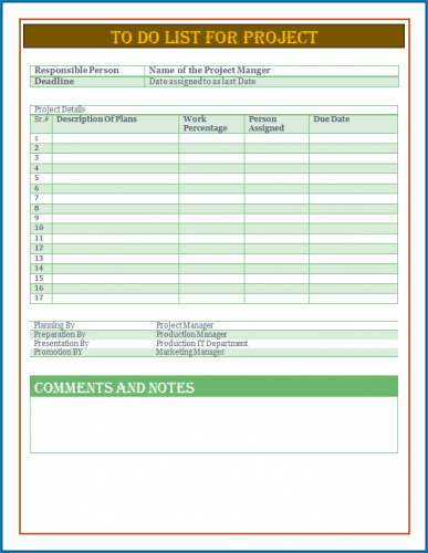 √ Project Manager Task List Template