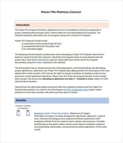 √ Free Printable Proposal Checklist Template