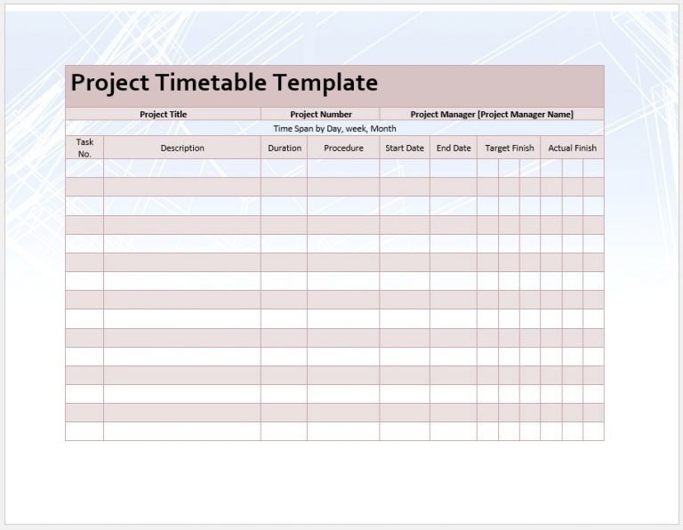 √ Free Editable Project Timetable Template