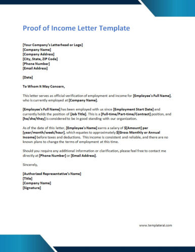 √ Free Proof of Income Letter Template (Word)
