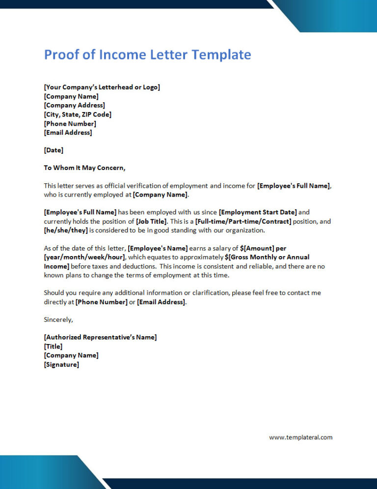√ Free Proof of Income Letter Template (Word)
