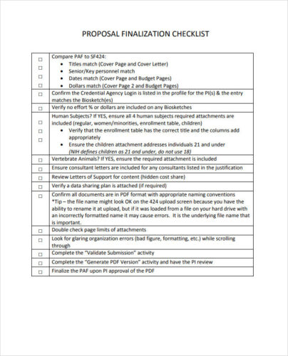Proposal Finalization Checklist Template | Templateral