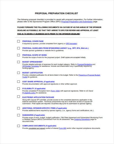√ Free Printable Proposal Checklist Template