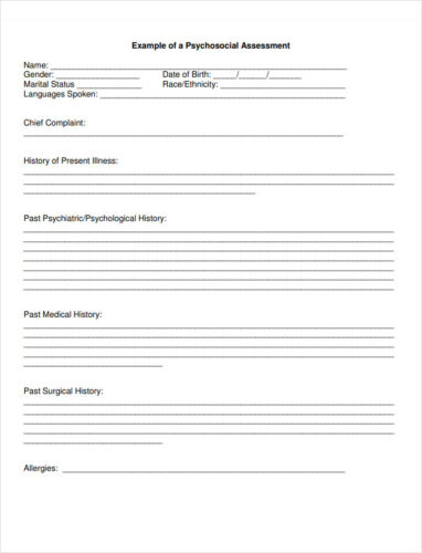 √ Printable Psychosocial Assessment Template