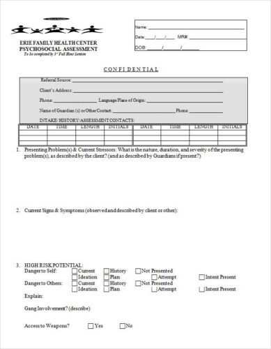 √ Printable Psychosocial Assessment Template