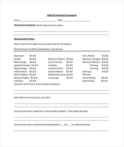 √ Printable Psychosocial Assessment Template