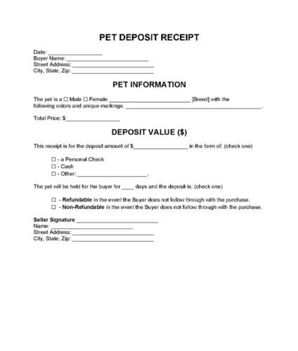 √ Puppy Deposit Receipt Template