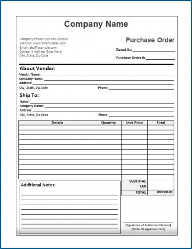 √ Free Printable Purchase Order Form