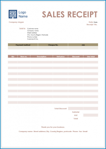 √ Free Printable Receipt Template Word