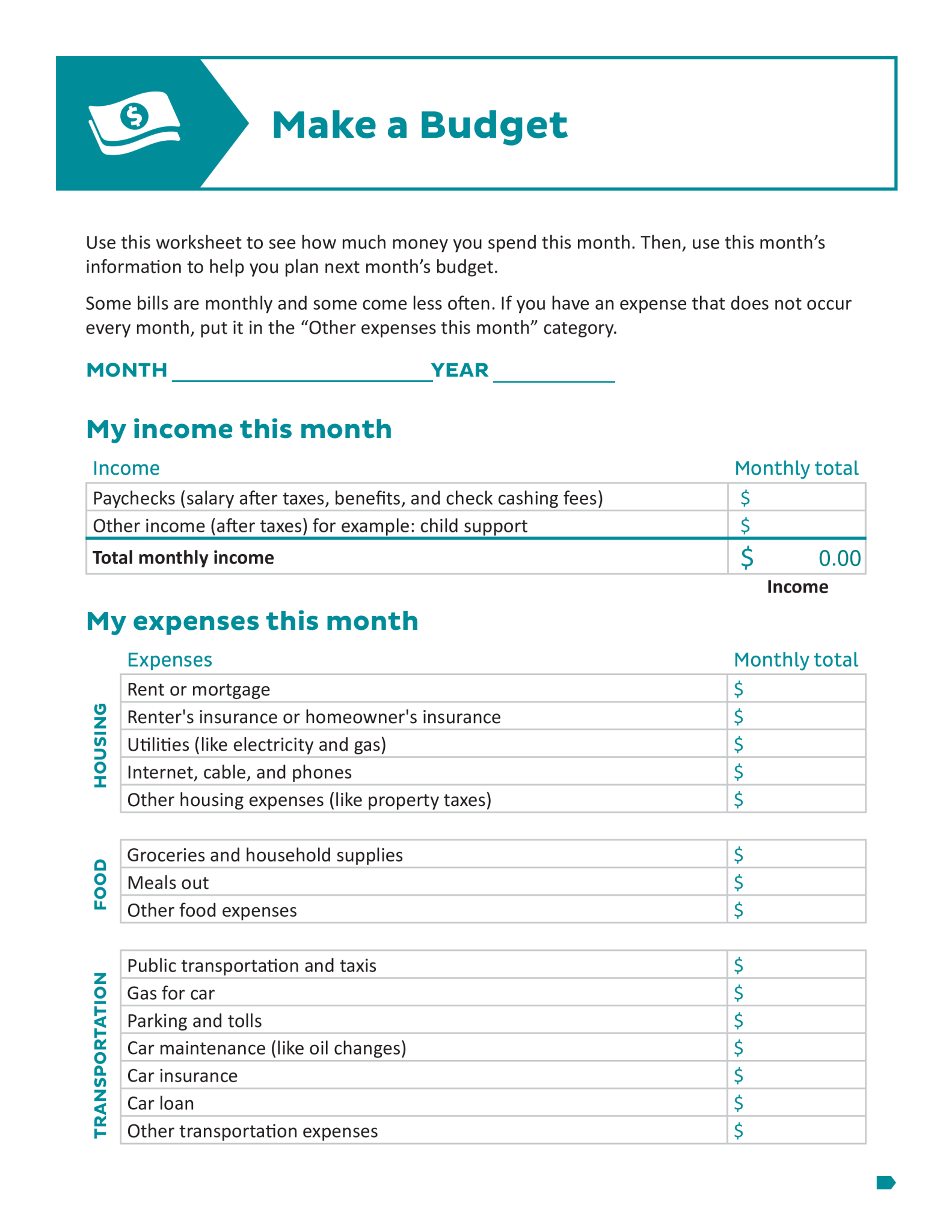 √ Recreational Activity Budget Worksheet Template