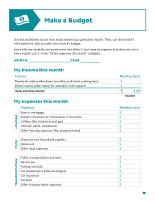 Recreational Activity Budget Worksheet Template Sample | Templateral