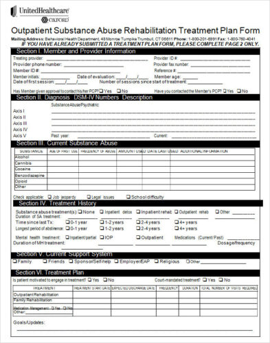 √ Free Printable Treatment Plan Template