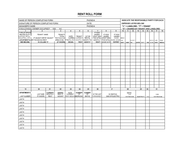√ Printable Rent Roll Template (Word)