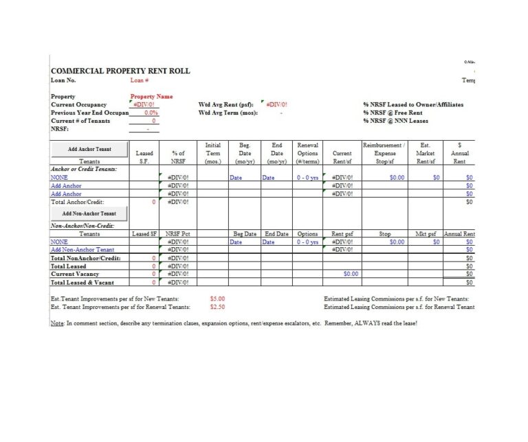 √ Printable Rent Roll Template (Word)