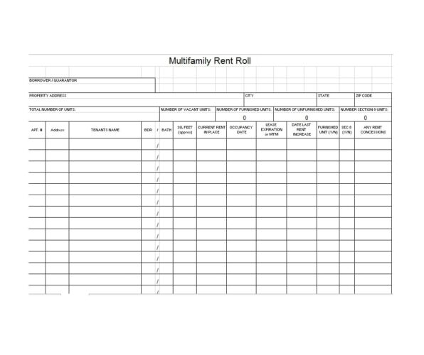 √ Printable Rent Roll Template (Word)